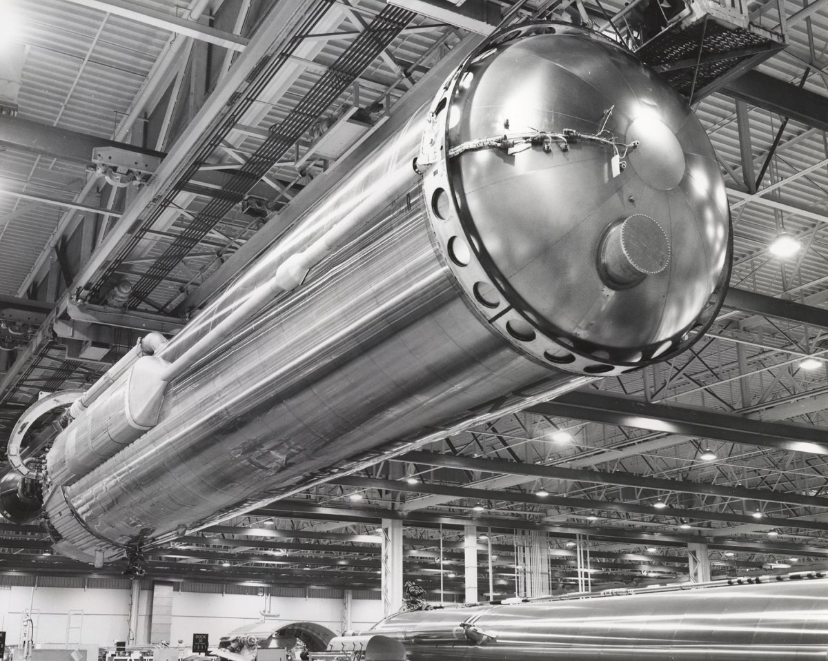 SAN DIEGO—CENTAUR BOOSTER BEING MOVED ON ASSEMBLY LINE–1964 – Flint ...